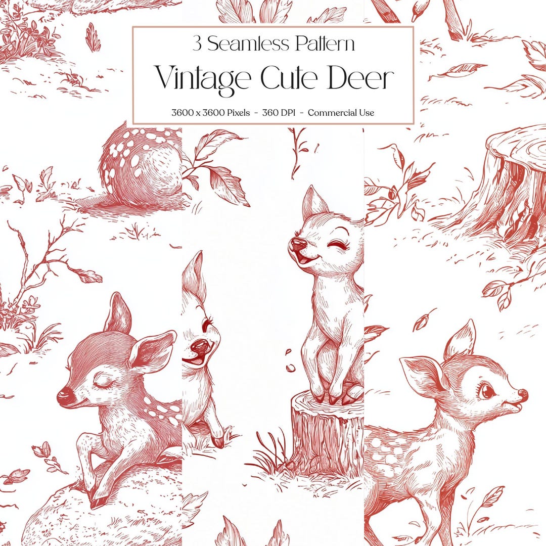 Vintage Cute Deer Digital Paper, Seamless Baby Deer Background ...