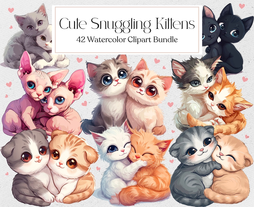 42 Snuggling Kittens Clipart, Cute Cat Clipart, Kawaii Kittens Clipart ...