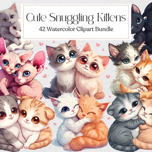 42 Snuggling Kittens Clipart, Cute Cat Clipart, Kawaii Kittens Clipart ...
