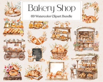 Watercolor Baked Bakery Clipart, Bread Baguettes French Croissants ...