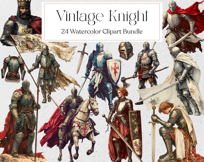 Watercolor Medieval Jousting Clipart Bundle JPEG Vintage Clipart ...