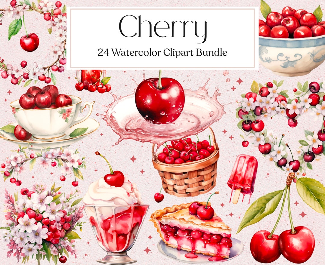 Cherry Watercolor Clipart, Watercolor Cherries Clipart, Fruits Png ...
