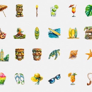 43 Hawaiian Clipart, Watercolor Hawaii Clipart, Luau Graphic, Summer ...