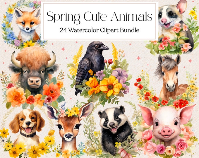 Baby Farm Animals Clipart Bundle JPG Images Cute Spring Animal Clipart ...