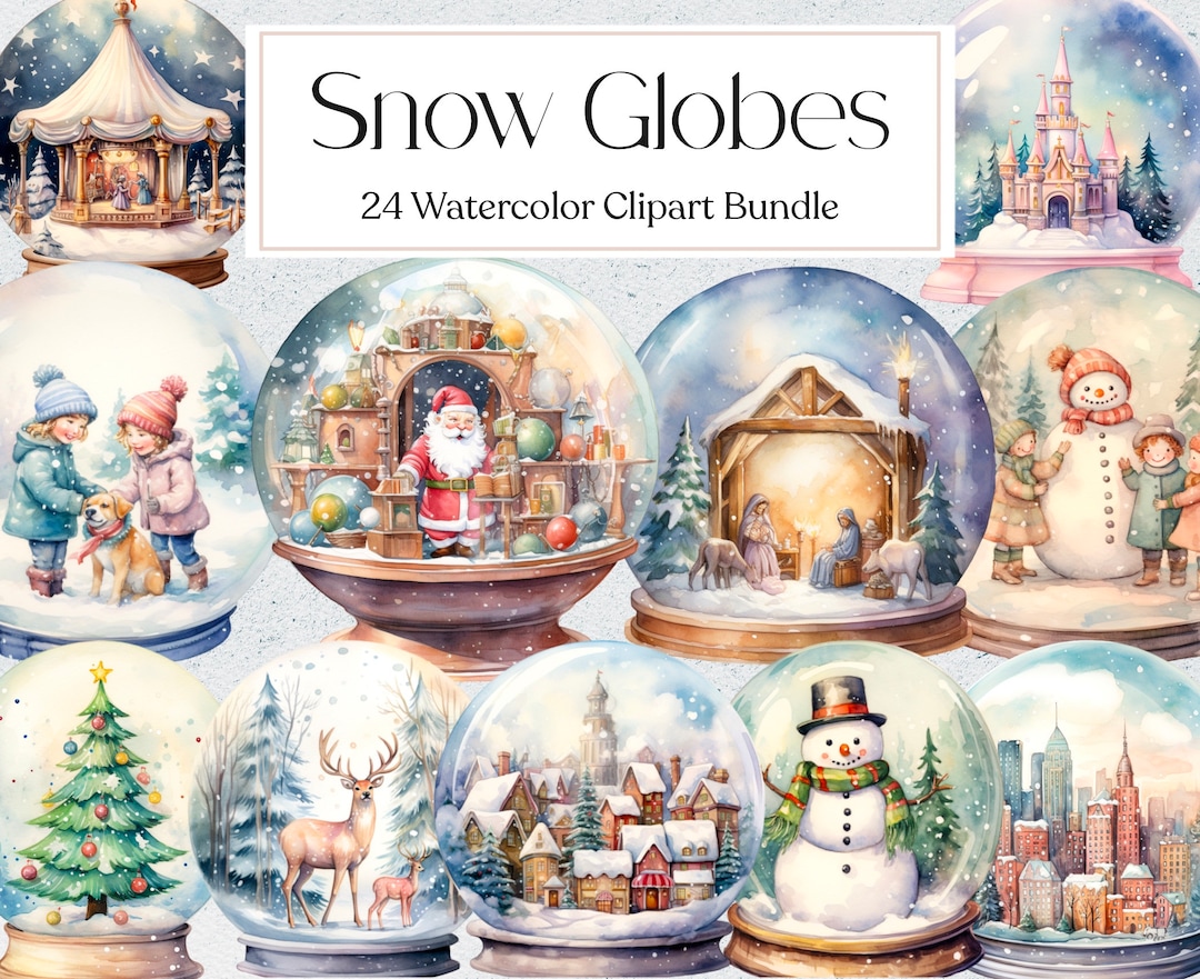24 Snow Globes Watercolor Clipart, Christmas Clipart, Winter Clipart ...