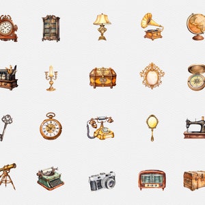 20 Watercolor Antique Clipart, Vintage Watercolor Png, Vintage Items ...