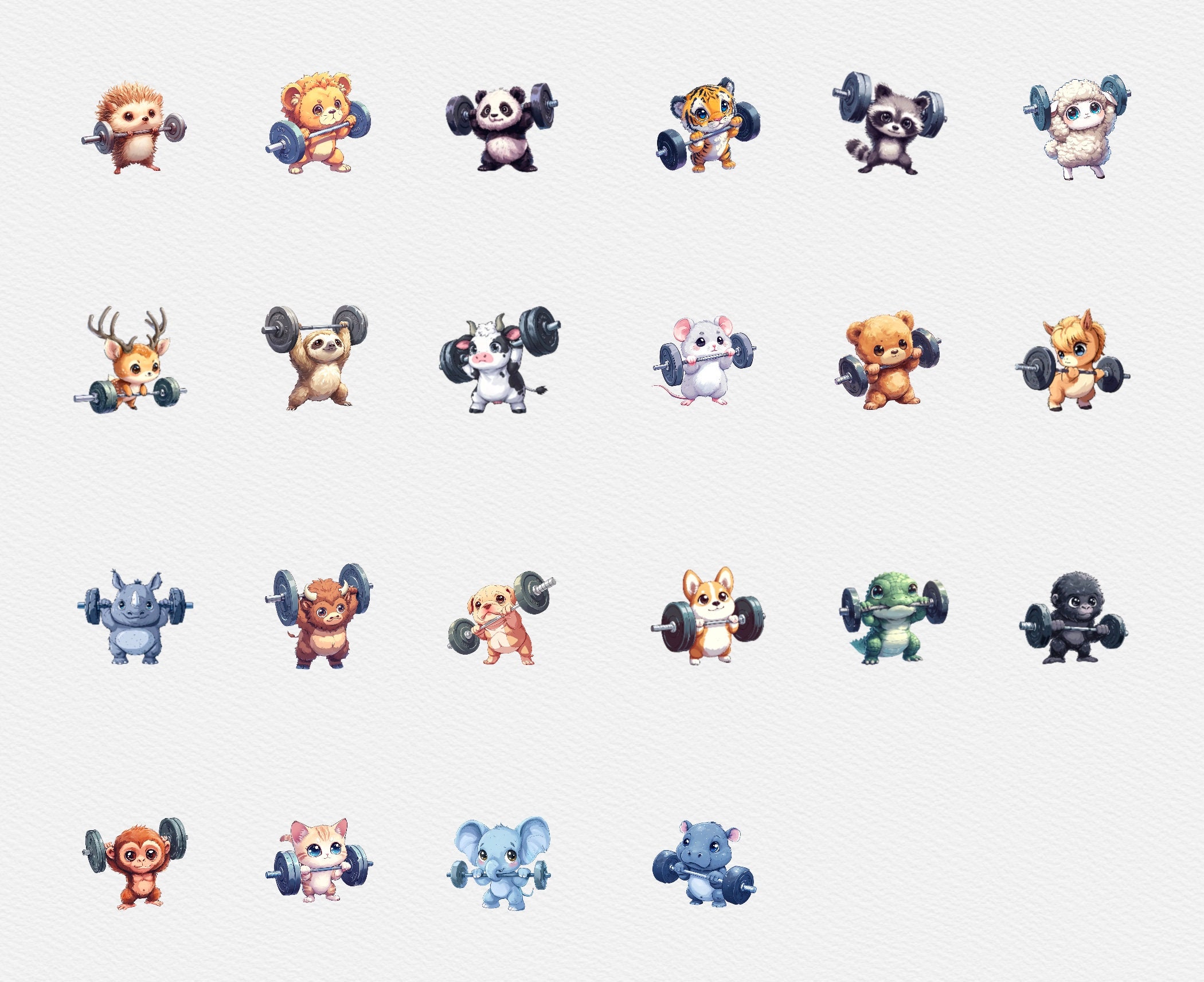 22 Cute Animals Workout Clipart, Kawaii Animals Clipart, Cute Sticker ...