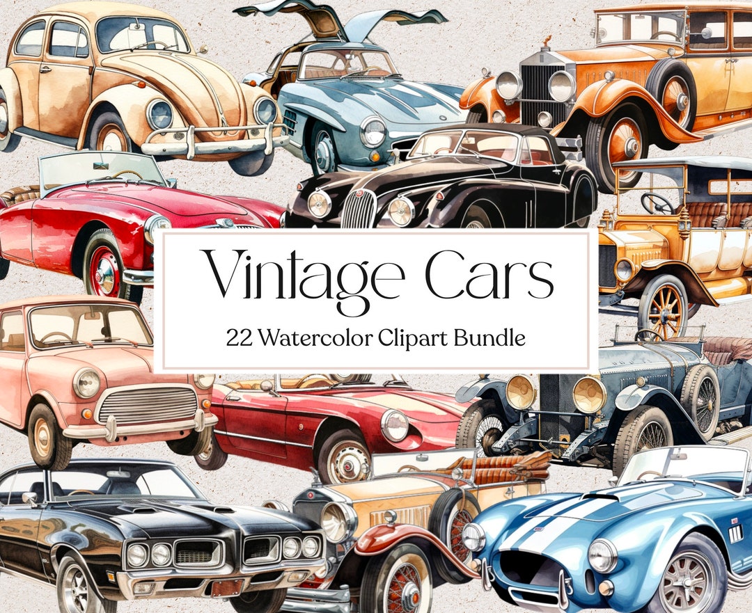 22 Vintage Cars Clipart, Classic Car Clipart, Scrapbooking, Junk ...