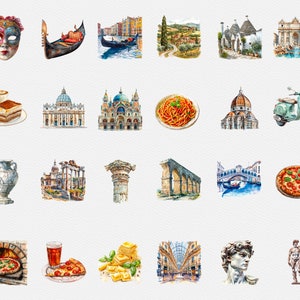 38 Italy Watercolor Clipart, Travel Clipart, Italian Landmarks, Rome ...