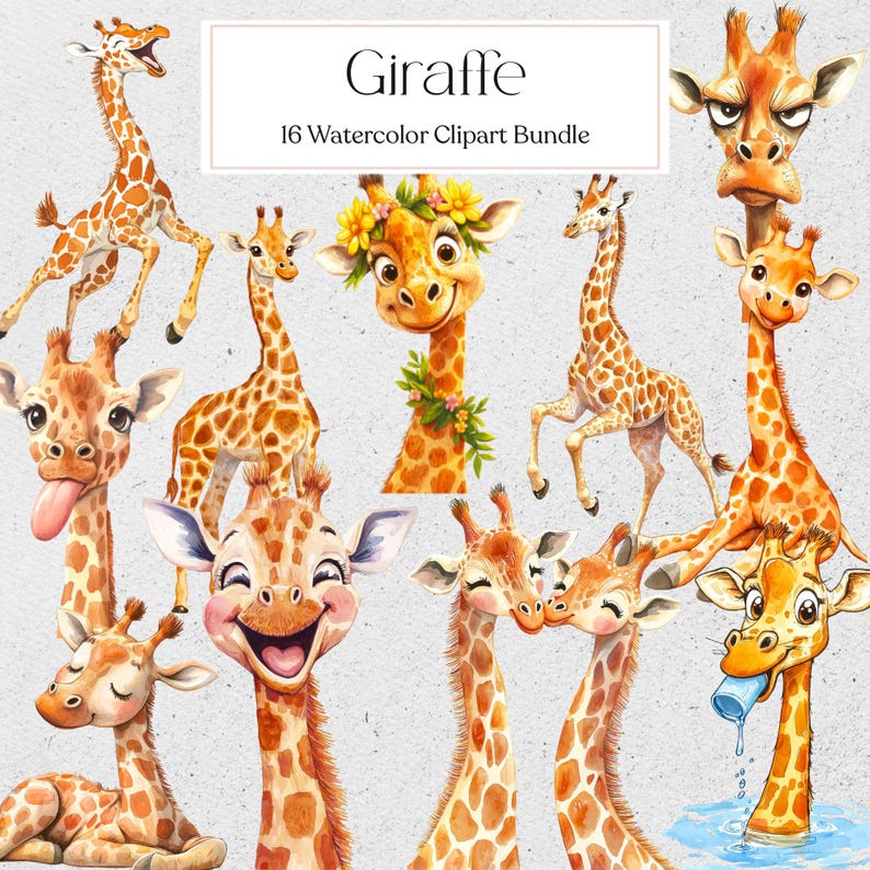 Watercolor Giraffe Clipart, Cute Jungle Animal PNG, Animal Baby Nursery ...