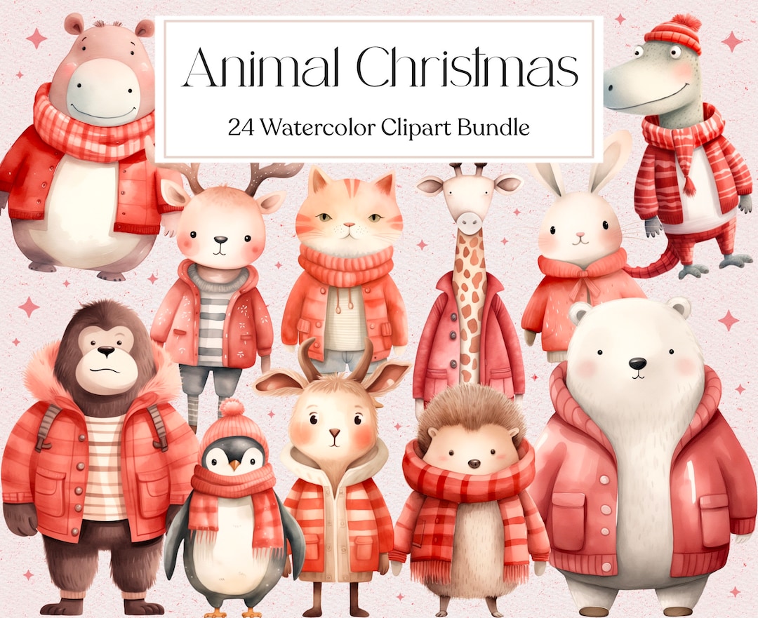 Cute Animal Christmas Clipart, Winter Clipart, Animal Png, Christmas ...