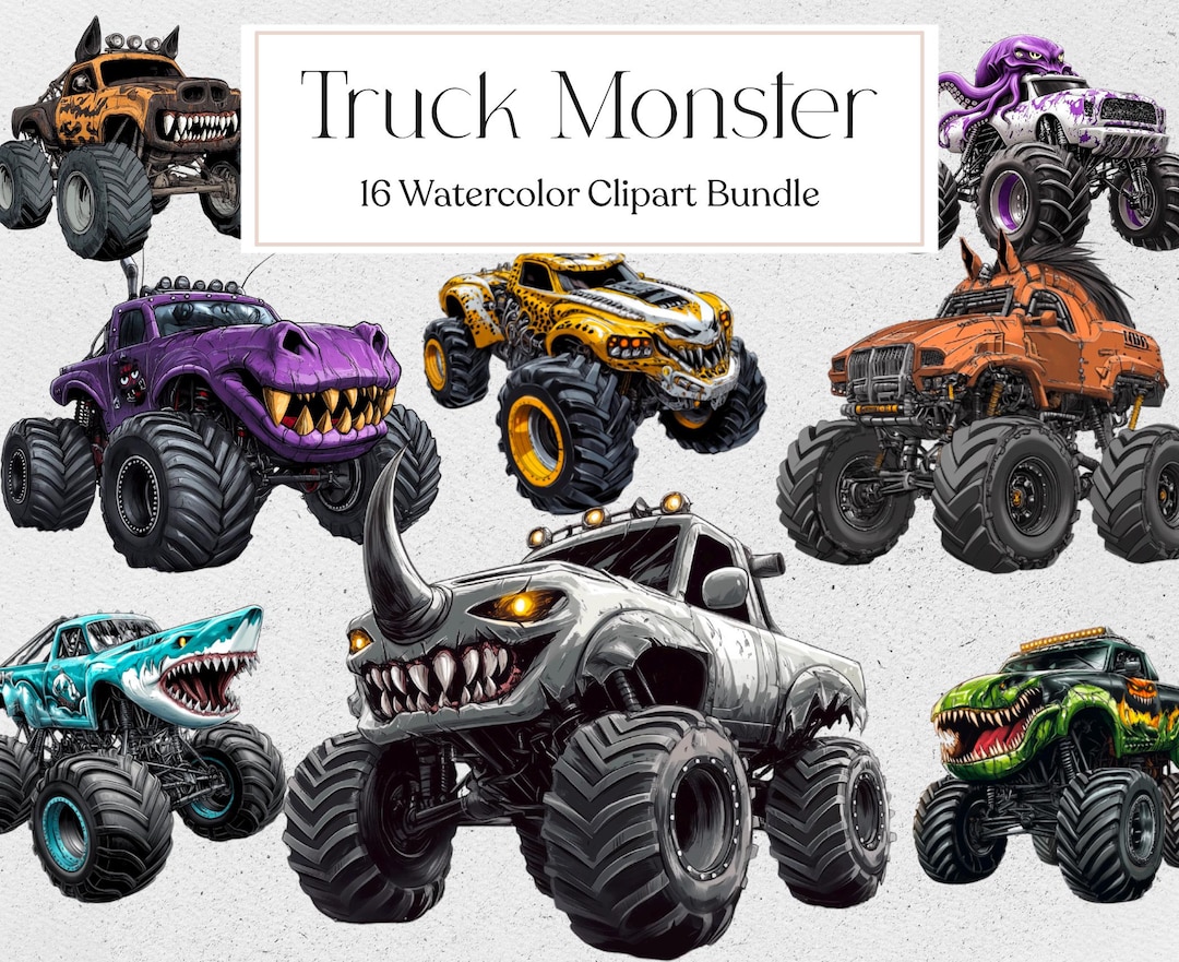 Truck Monster Clipart, Watercolor Offroad Vehicle, Monster Car PNG ...