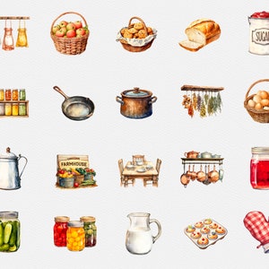 40 Farmhouse Kitchen Clipart, Watercolor Country Kitchen Clipart ...