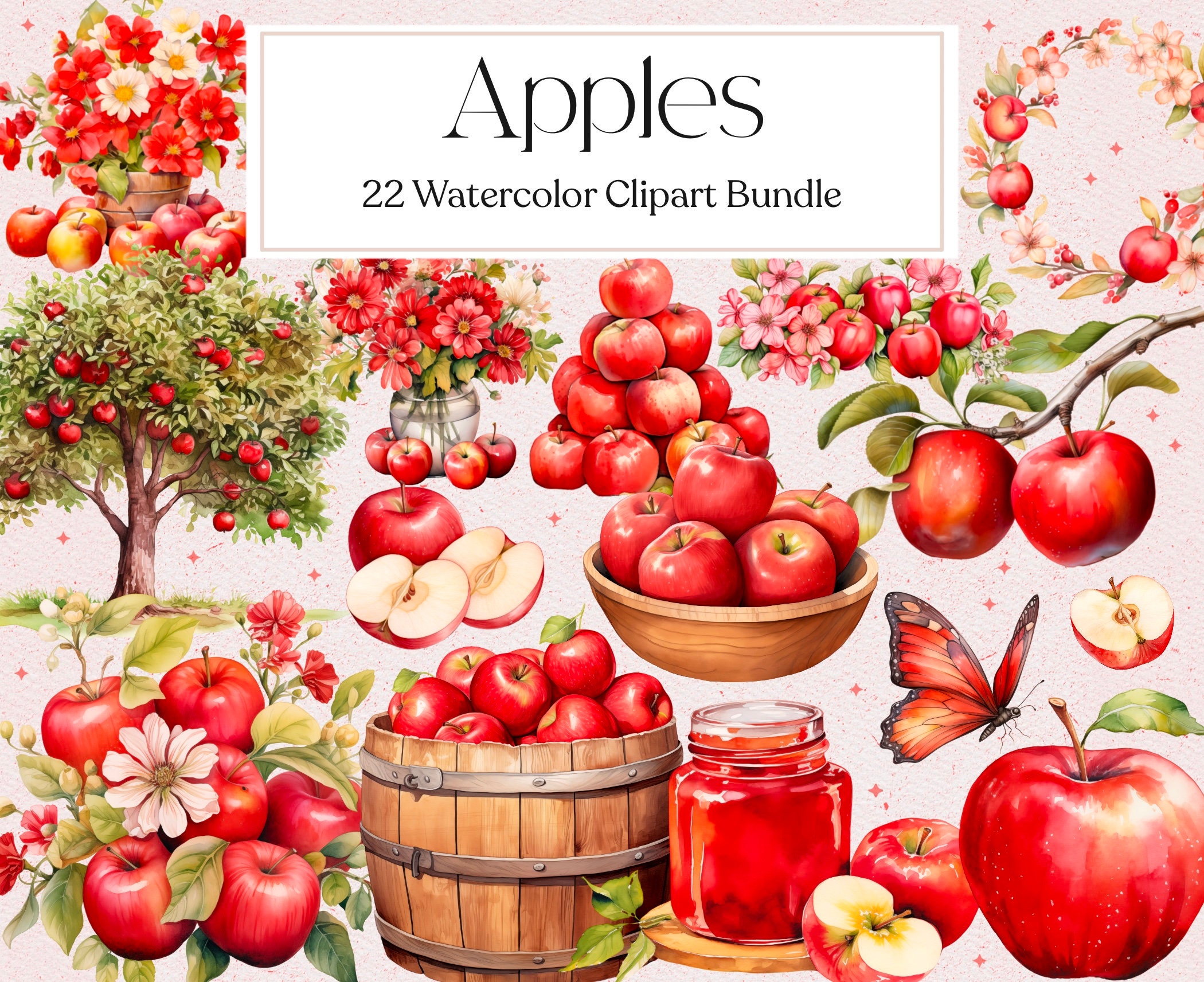 Apple Watercolor Clipart, Apple Decoration, Apple Flowers, Apple Trees ...