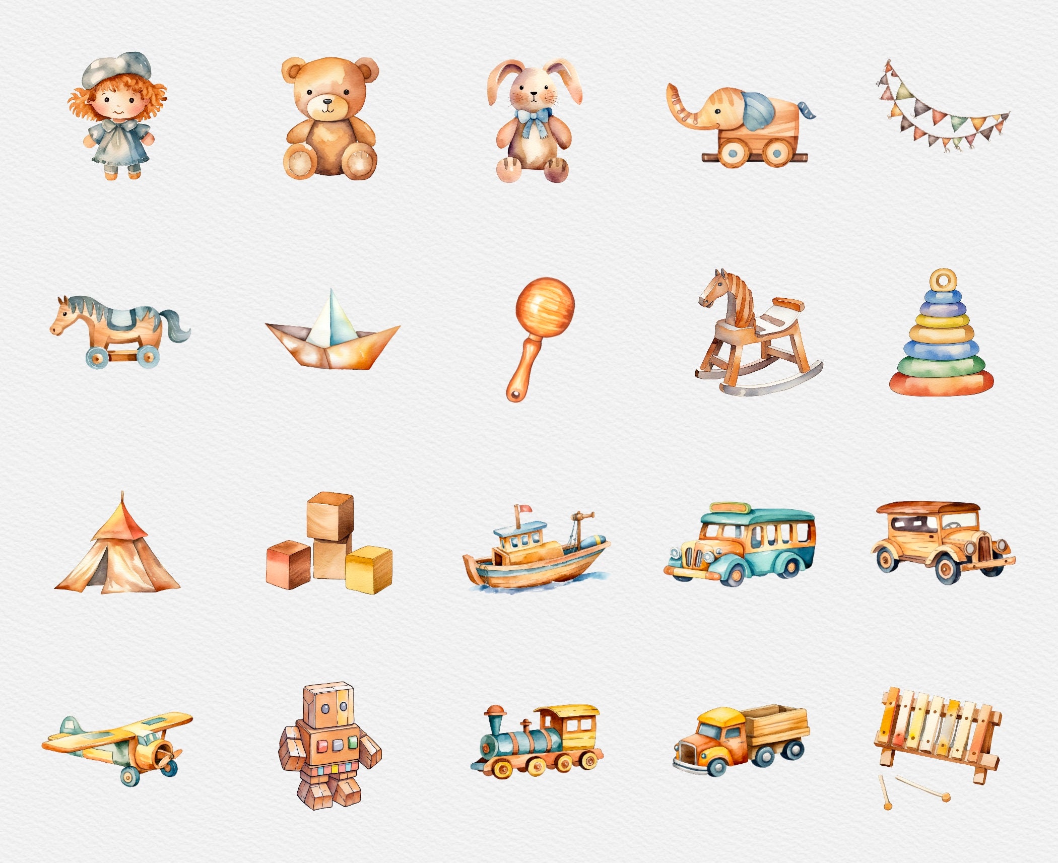 20 Watercolor Baby Toys Clipart Baby Shower Clipart Birthday - Etsy