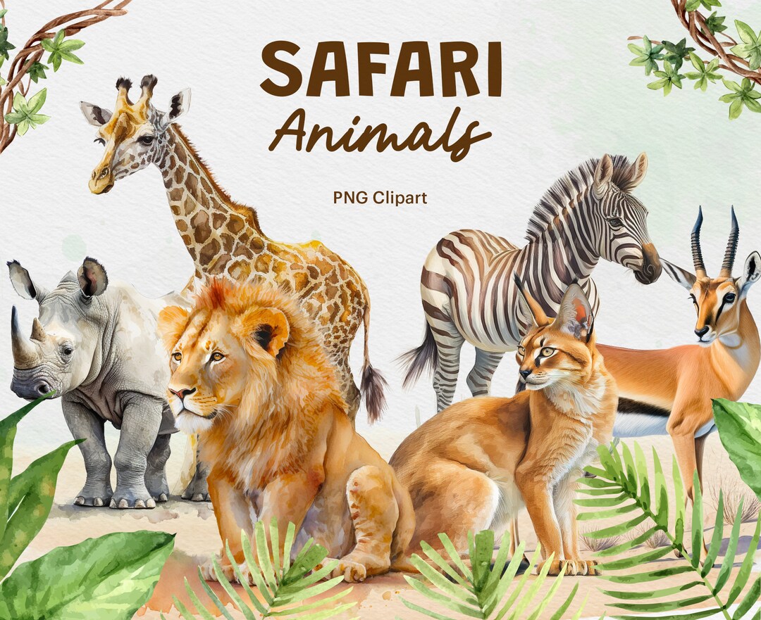 30 Watercolor Safari Animal Clipart, Elephant, Lion, Zebra, Nursery Art ...