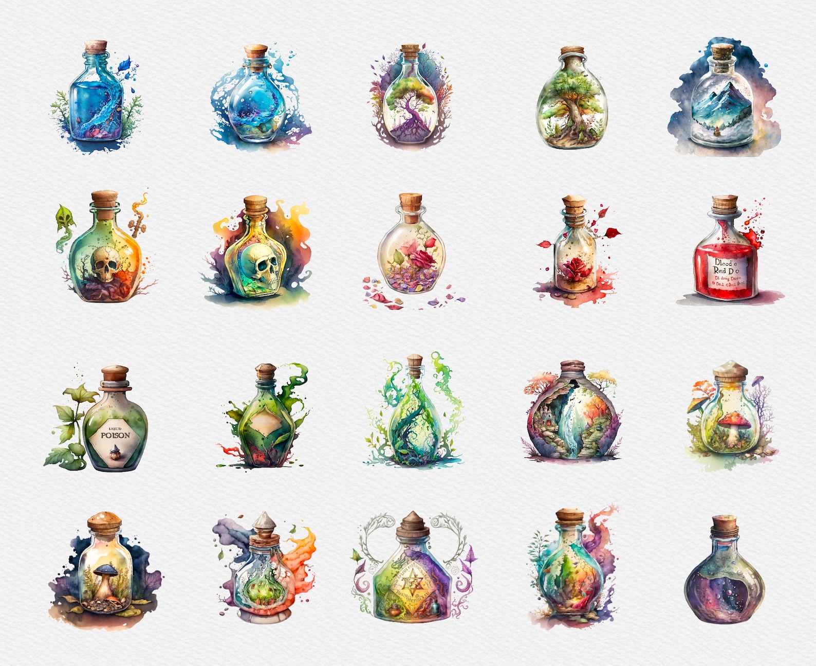 40 Spell Jar Clipart, Potion Bottles Clipart, Witches Watercolor Png ...
