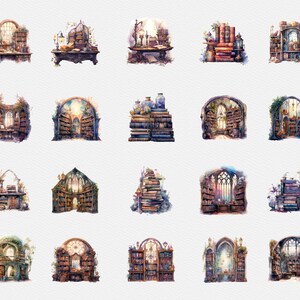 20 Magical Library Watercolor Clipart, Magical Books Clipart ...