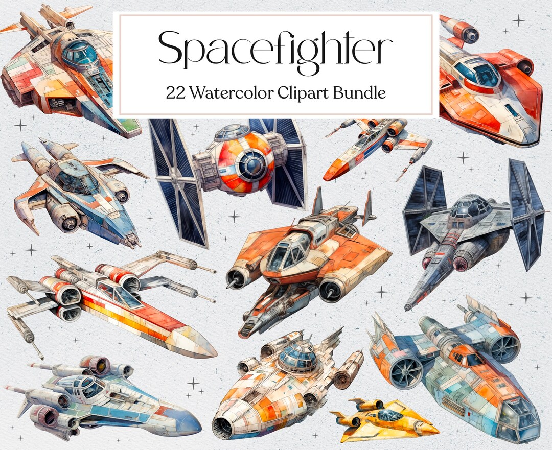 Spaceship Fighter Watercolor Clipart, Spacefighter Clipart, Spacecraft ...
