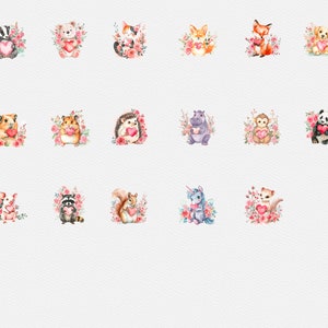 Watercolor Animals With Heart Clipart, Cute Animals Flowers Clipart ...