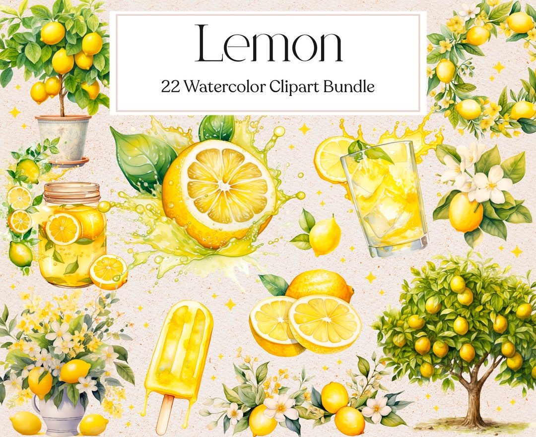 Lemon Watercolor Clipart, Lemon Twig, Lemon Splash, Lemon Wreath ...