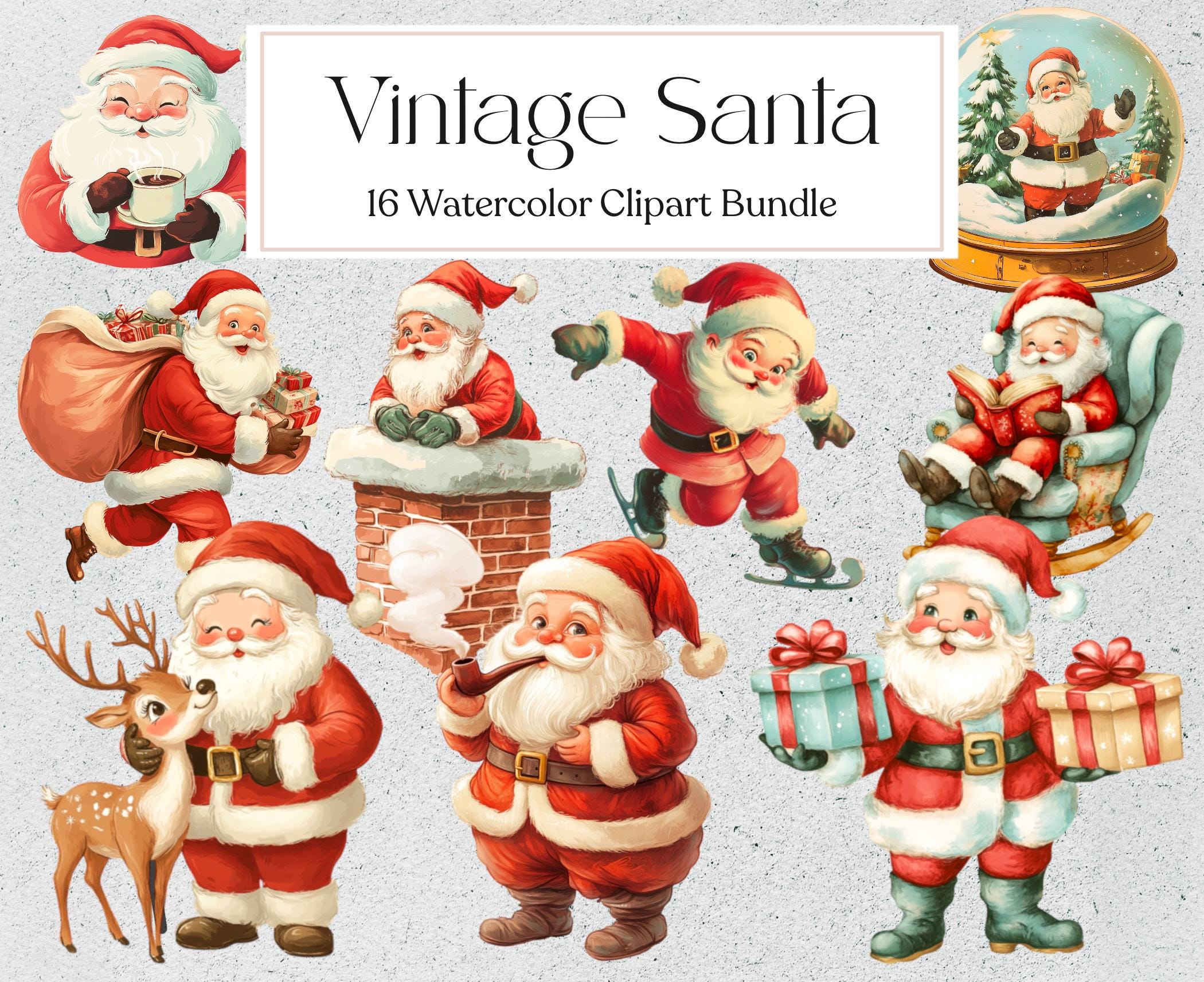 Cute Santa Clipart, Vintage Santa, Watercolor Christmas Santa Clipart ...