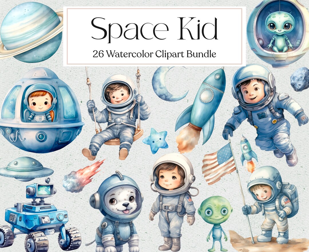 26 Space Watercolor Clipart, Cute Astronaut Clipart, Rocket Png, Alien ...