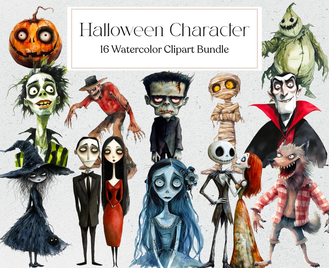 16 Halloween Movie Characters Clipart, Cute Spooky Cartoon Clipart ...