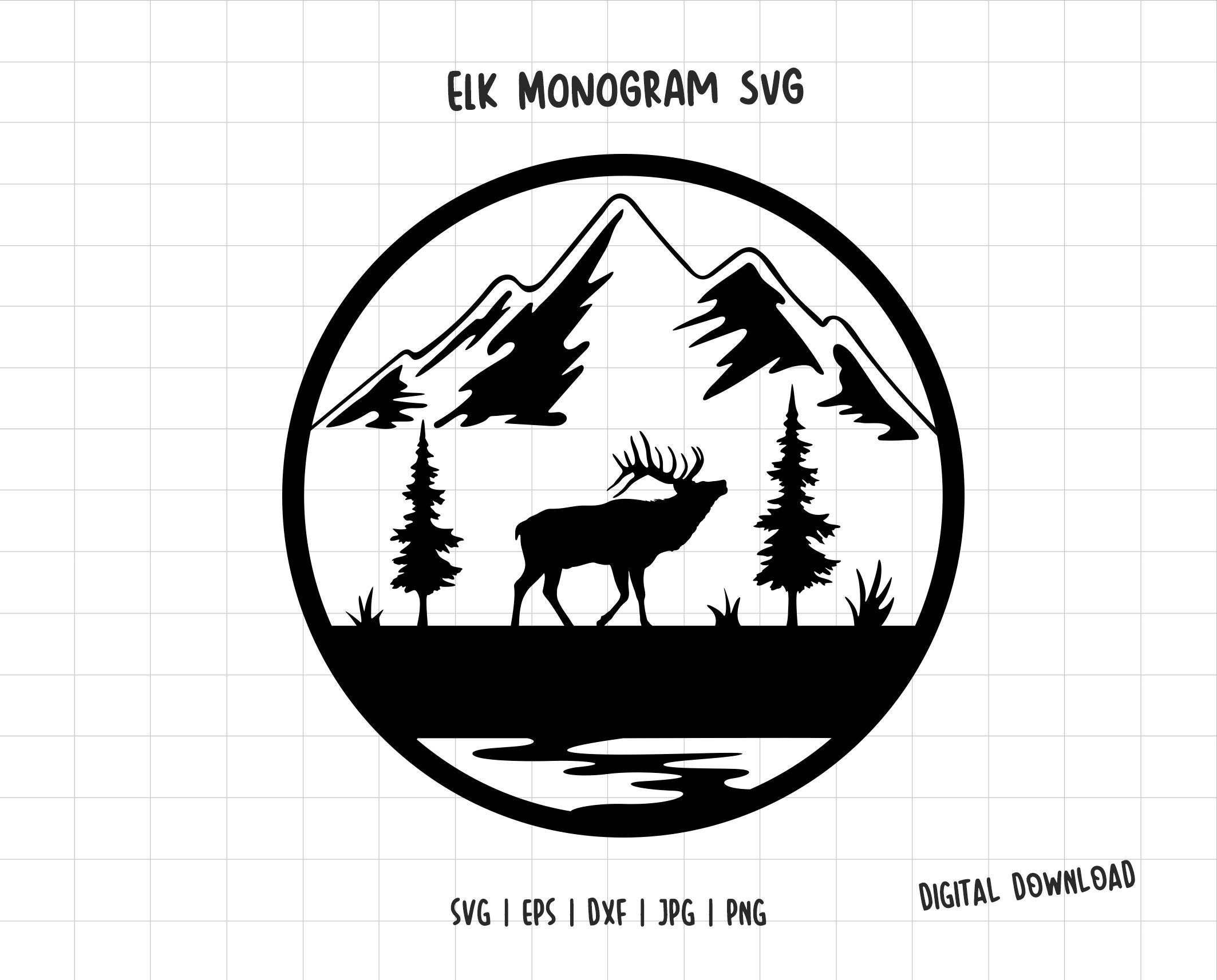 Elk Mountains Monogram SVG Monogram SVG Elk Silhouette Elk - Etsy
