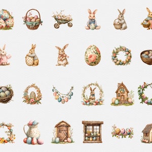 30 Vintage Easter Watercolor Clipart, Easter Egg Clipart, Vintage Junk ...