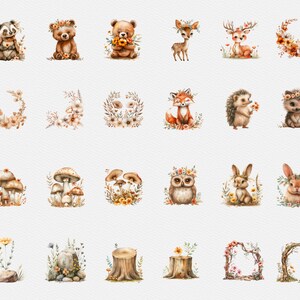 30 Woodland Boho Watercolor Clipart, Watercolor Woodland Animals ...