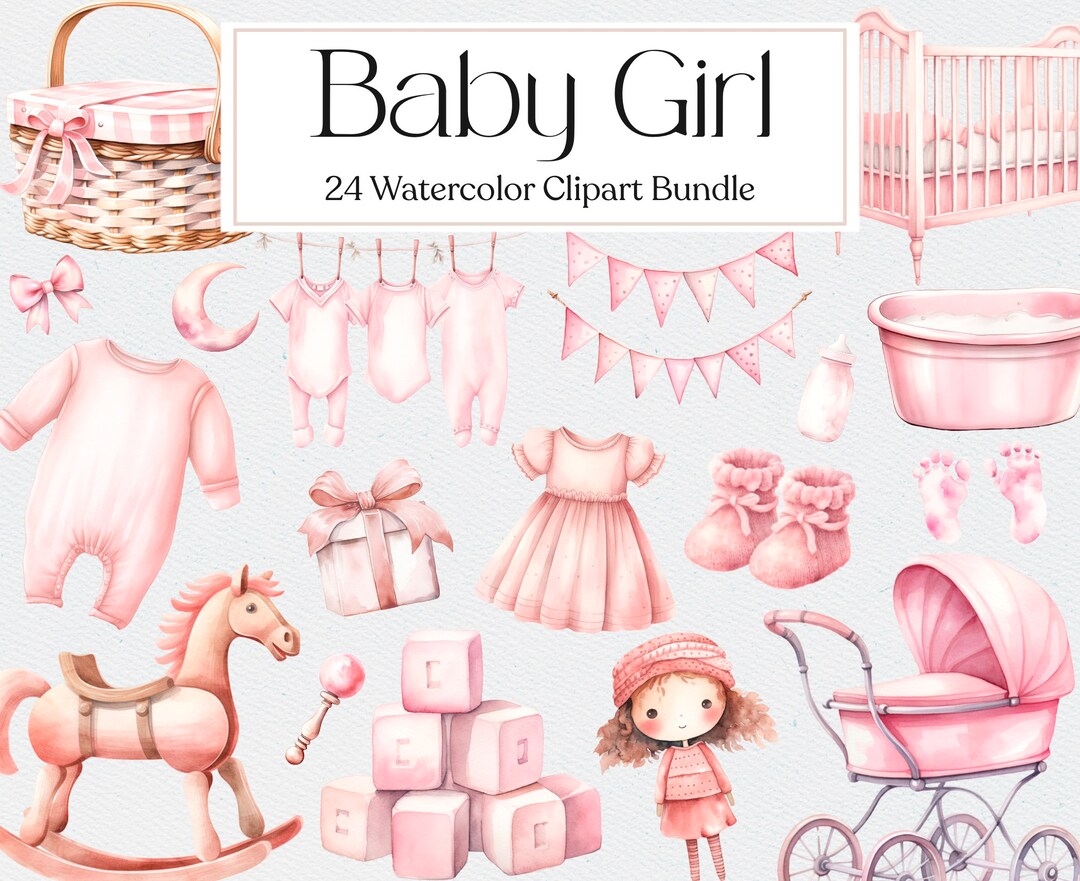 Baby Girl Watercolor Clipart, Baby Clipart, Baby Shower, Nursery Art ...