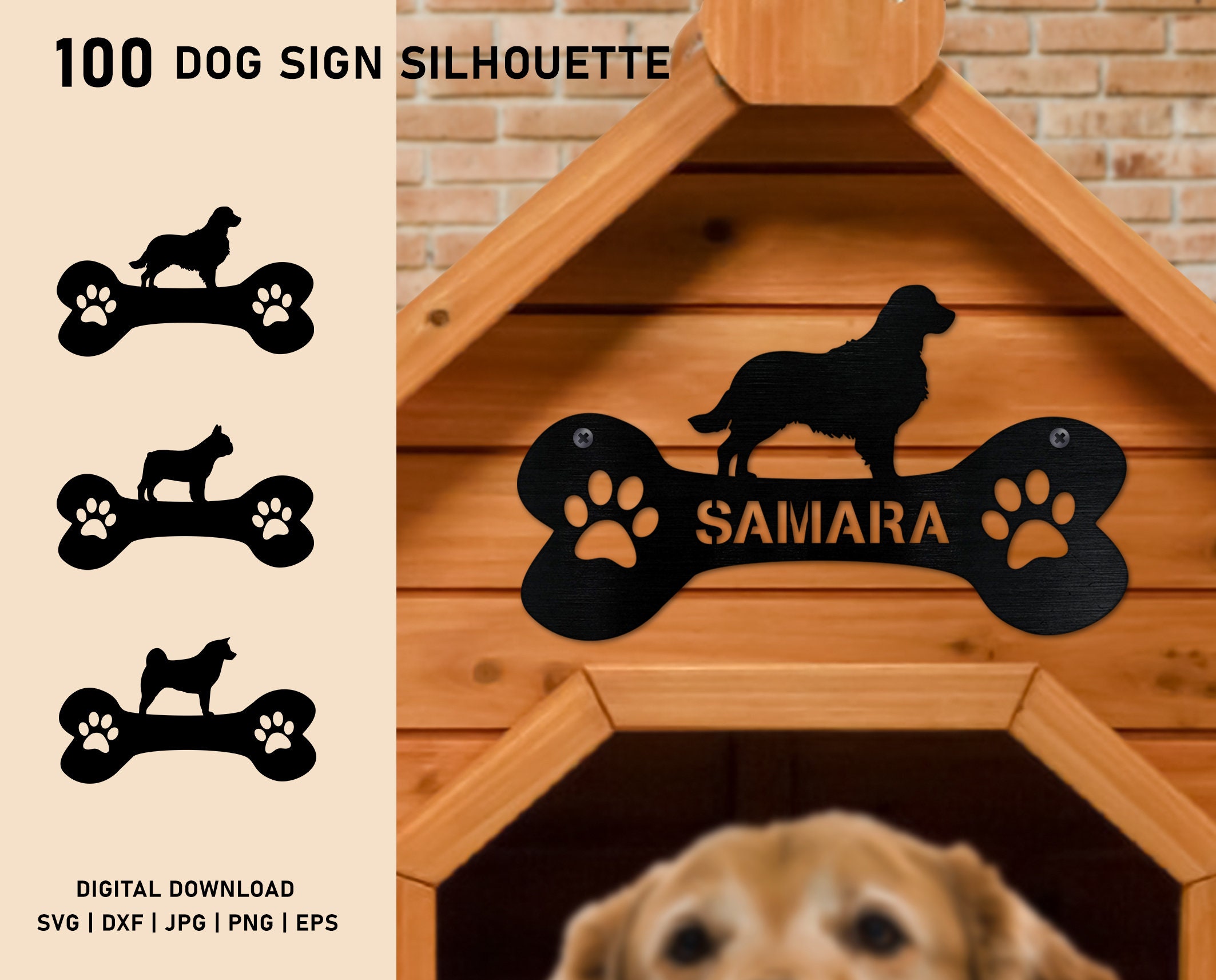 100 Dog Sign Silhouette SVG BUNDLE Dog Name Sign Dog | Etsy Australia
