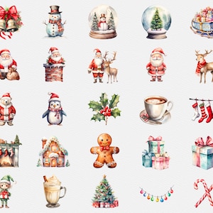 25 Christmas Watercolor Clipart, Watercolor Winter Clipart, Santa ...