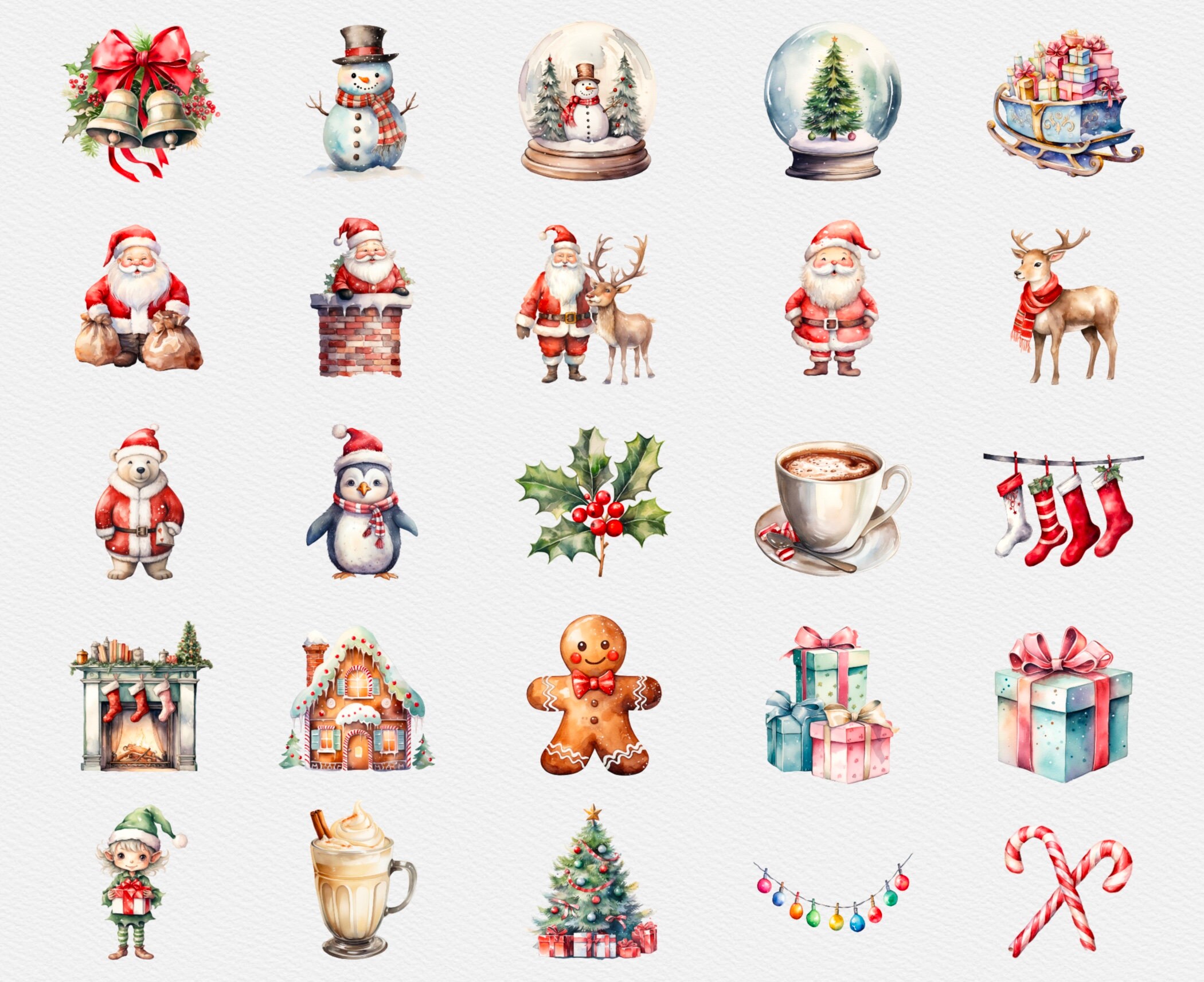 25 Christmas Watercolor Clipart, Watercolor Winter Clipart, Santa Clipart, Christmas Decor ...