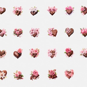 Chocolate Pink Flowers Clipart, Watercolor Valentine’s Day Clipart ...