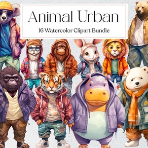 16 Animals Urban Streetwear Clipart, Animal Cool Characters Clipart ...