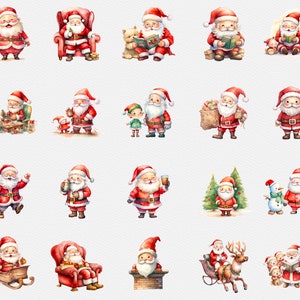 20 Santa Claus Clipart, Watercolor Cute Santa Png, Christmas Clipart ...