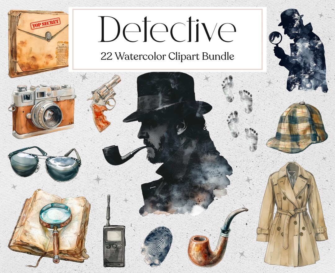 22 Detective Watercolor Clipart, Spy Clipart, Private Investigator ...