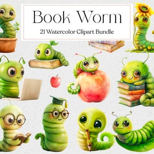 21 Cute Book Worm Clipart, Watercolor Caterpillar Clipart, Cute Green ...