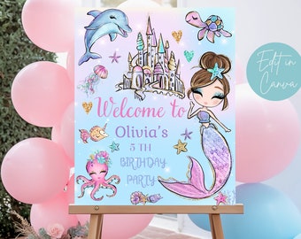 Editable Mermaid Welcome Sign Printable | DIY Mermaid Birthday Sign ...