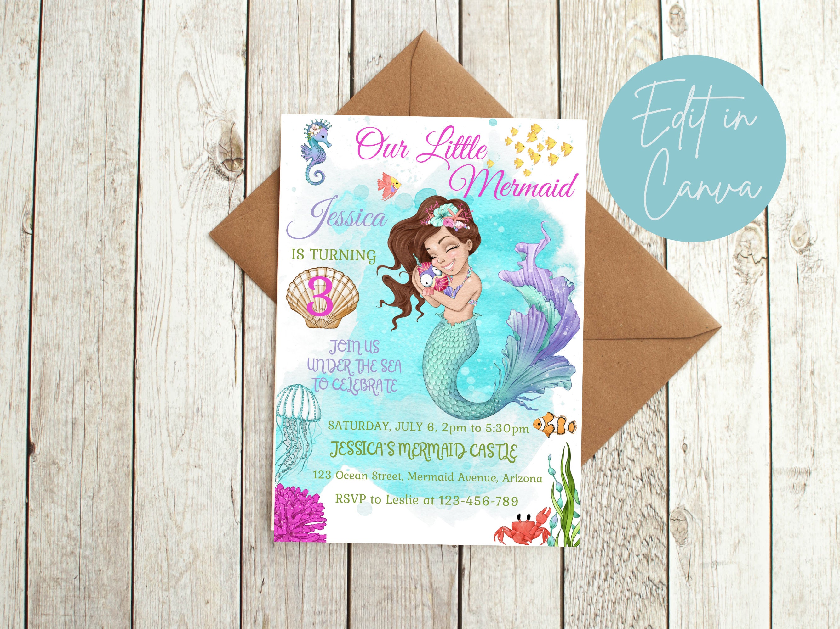 Editable Mermaid Birthday Invitation Template Printable, Mermaid Party ...