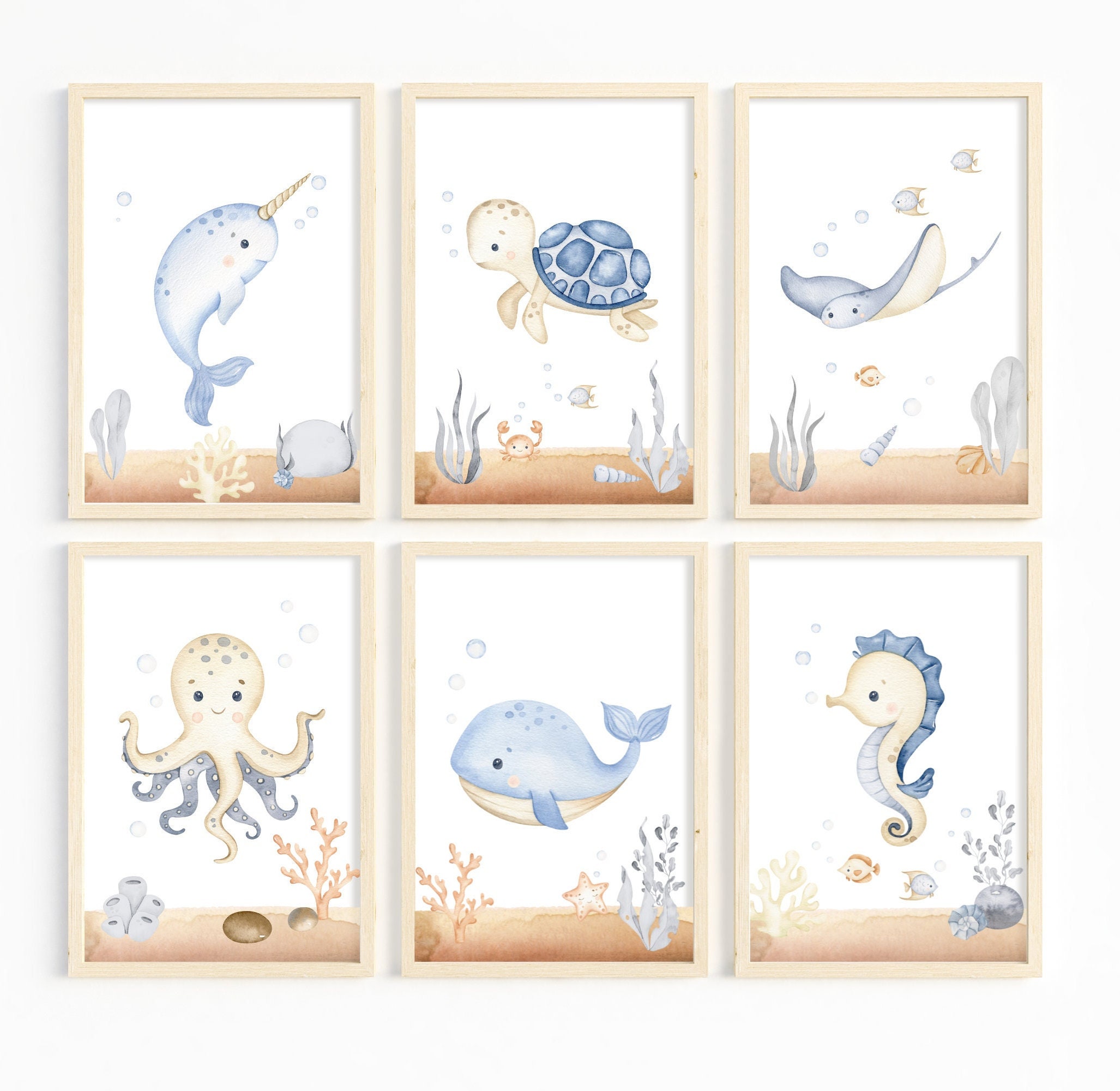 Under the Sea Nursery-sea Themed Nursery Decor-boy Room Wall Art-set of ...