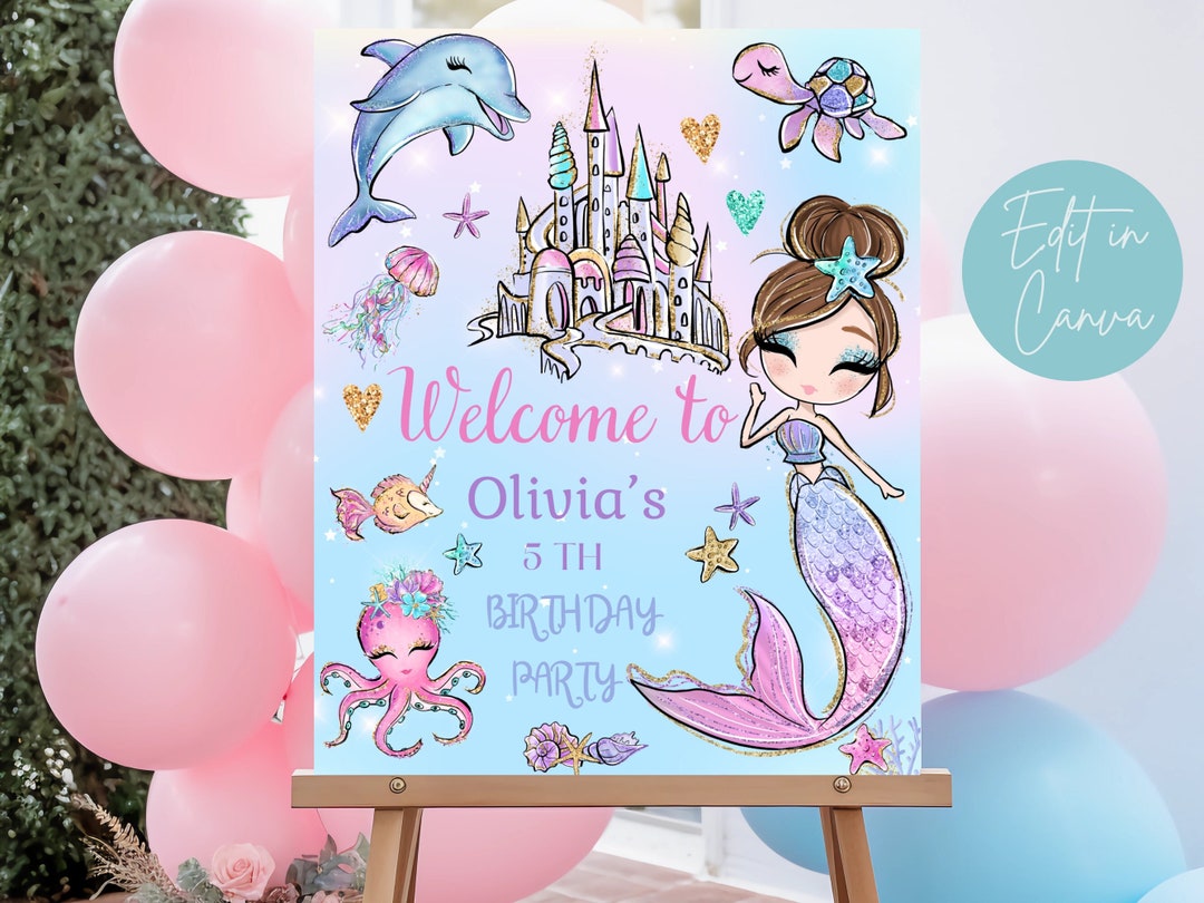 Editable Mermaid Birthday Party Welcome Poster - Mermaid Birthday ...