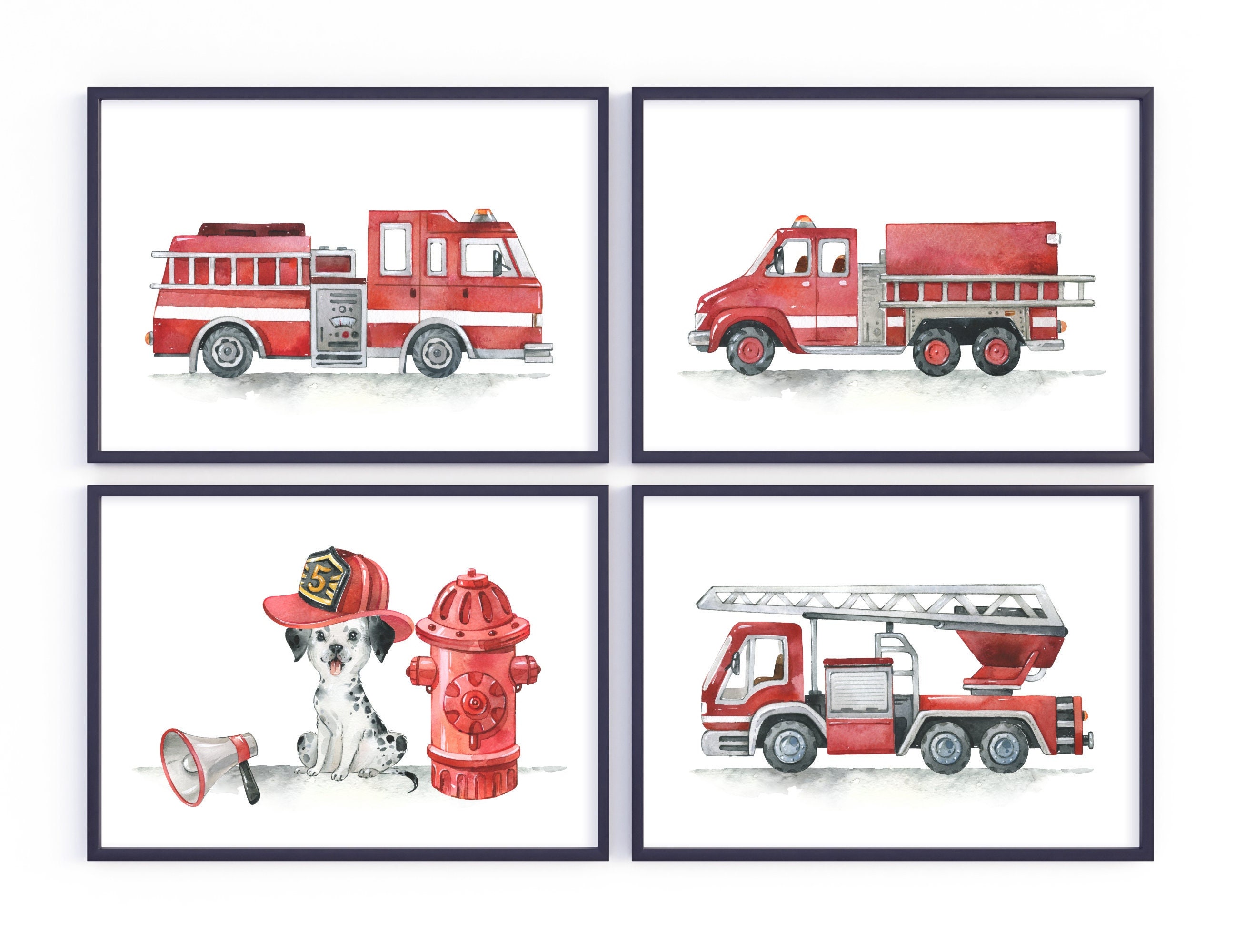 Fire Truck Nursery Wall Art- Boy Nursery Wall Decor- Fire Rescue Truck ...