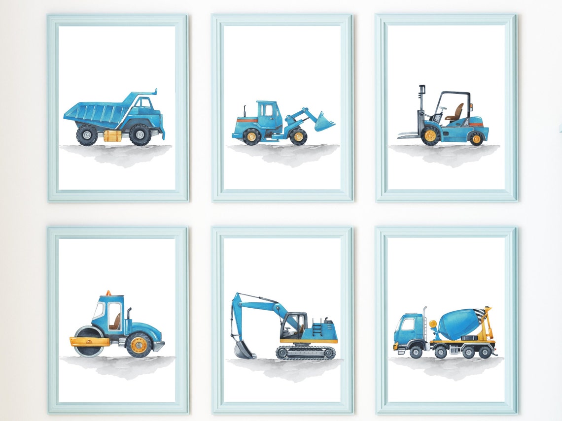 Playroom Truck Vehicles Posters for Boy-construction Trucks Nursery ...