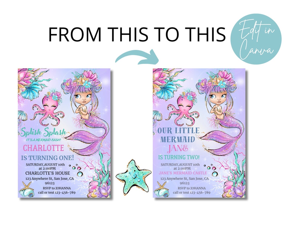 Editable Mermaid Birthday Invitation Mermaid Printable Template Mermaid ...