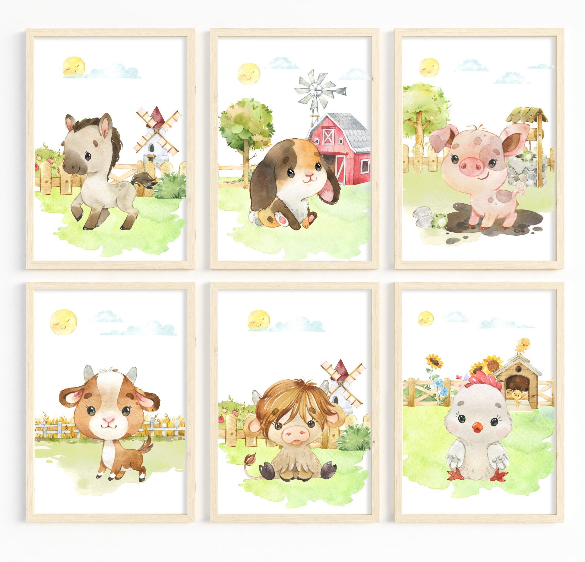 Farm Animals Prints Set of 6-watercolour Barn Yard Animal - Etsy