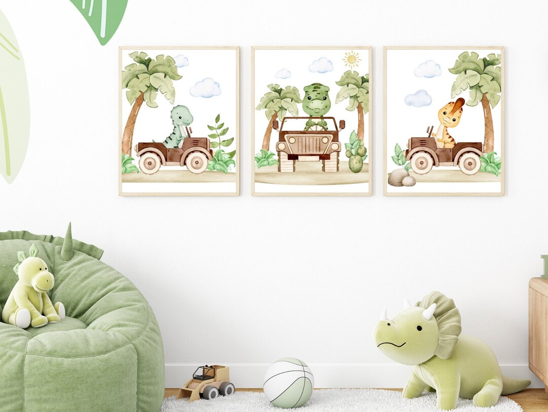 Dino Adventure Posters for Boys - Dinosaur Nursery Wall Art - Toddler ...