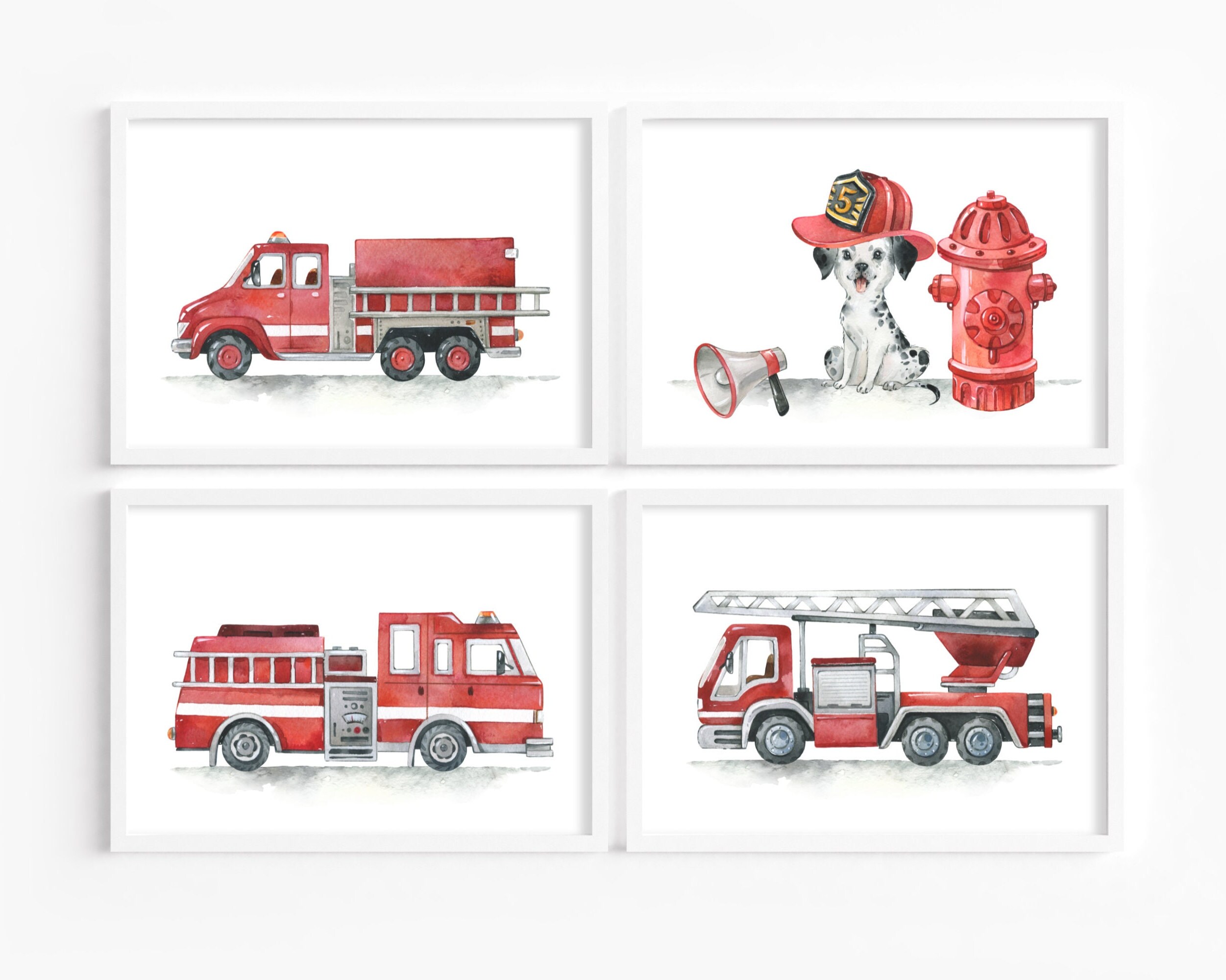 Fire Truck Nursery Wall Art- Boy Nursery Wall Decor- Fire Rescue Truck ...